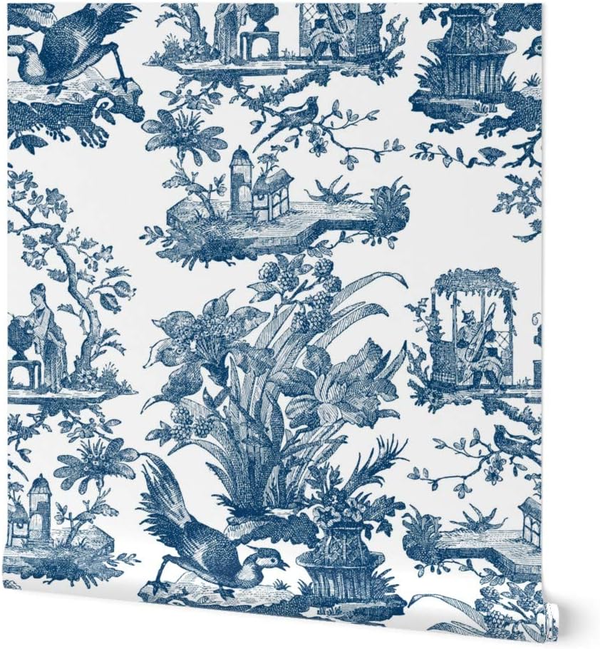 Peel & Stick Wallpaper Swatch - Chinoiserie Toile Angel Blue White ...