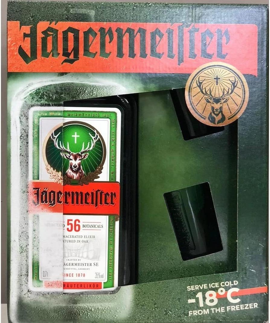 Jagermeister Herbal Liqueur & 2 Shot Glasses Gift Pack 700ml : Amazon ...