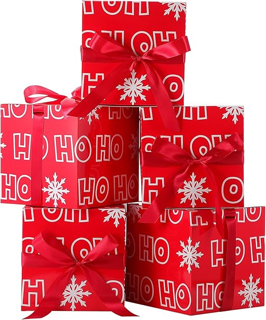 Amazon.com: MotiMind 5 Pack Red Ho Christmas Gift Boxes with Lids 7x7x7 ...