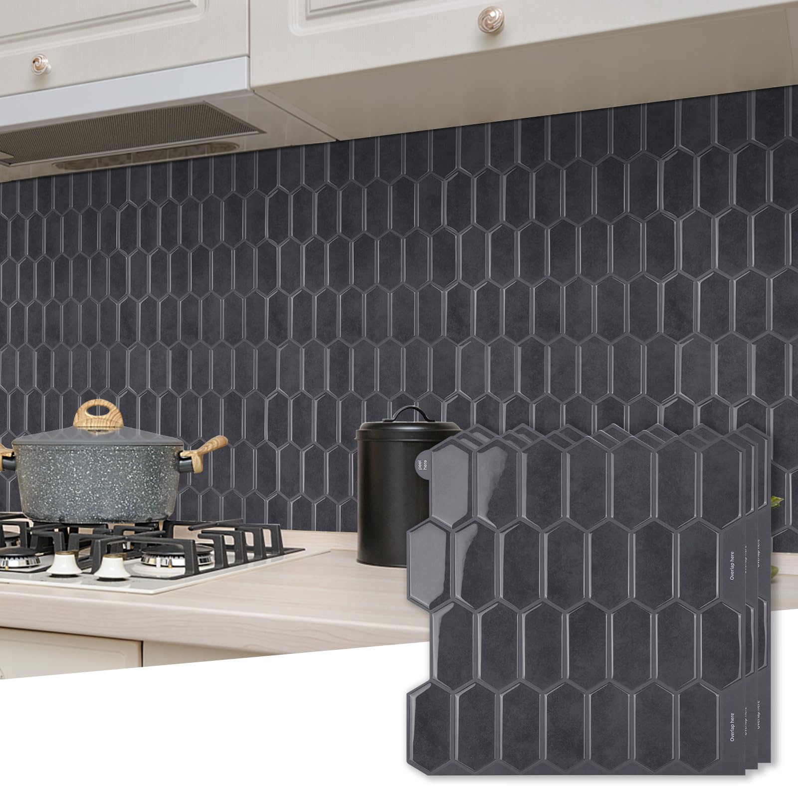 AllDecoo Long Hexagon Peel and Stick Tiles Backsplash,10-Sheet 3D Self ...
