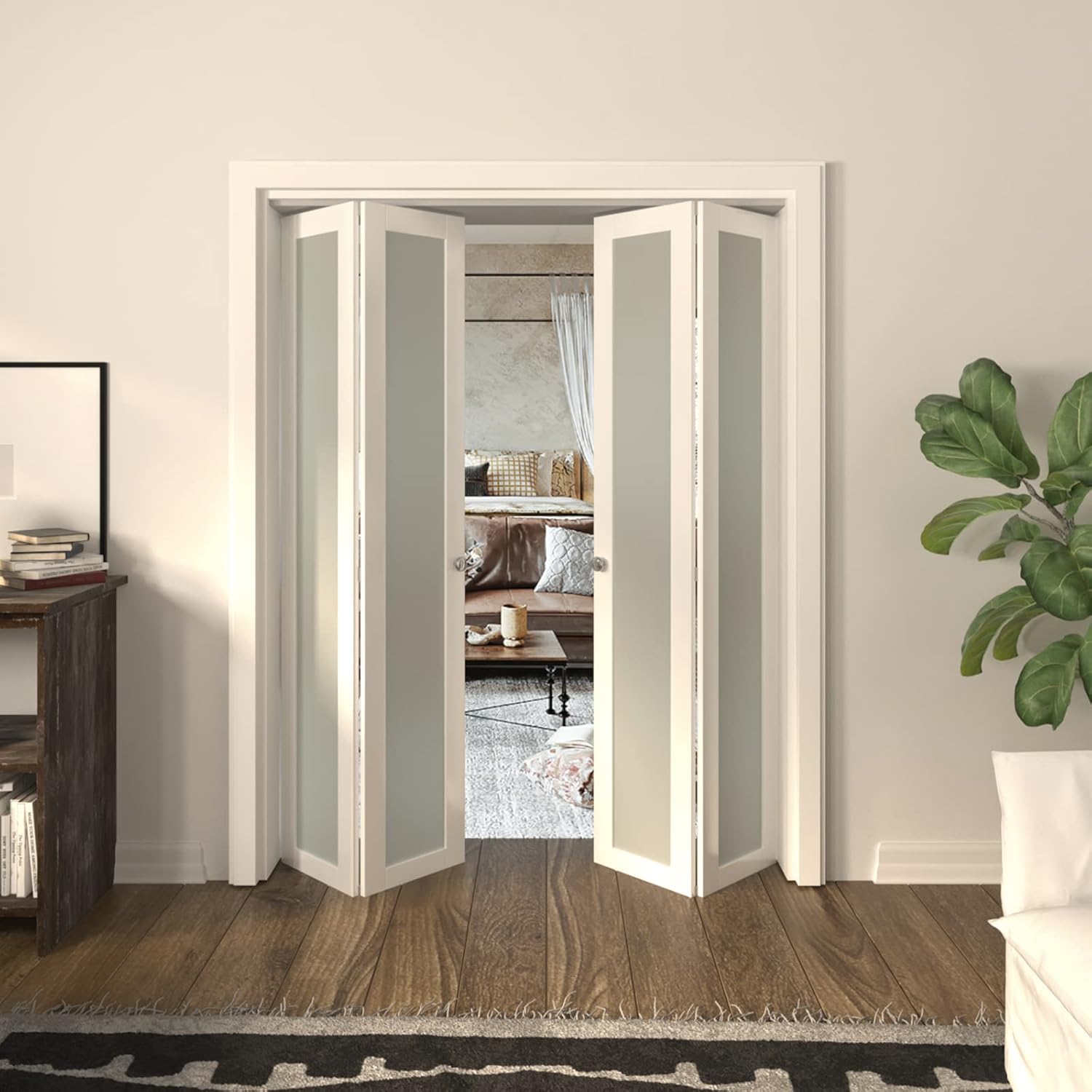 BARNER HOME Closet Doors, Double Frosted Glass Panel Bi-Fold Doors ...