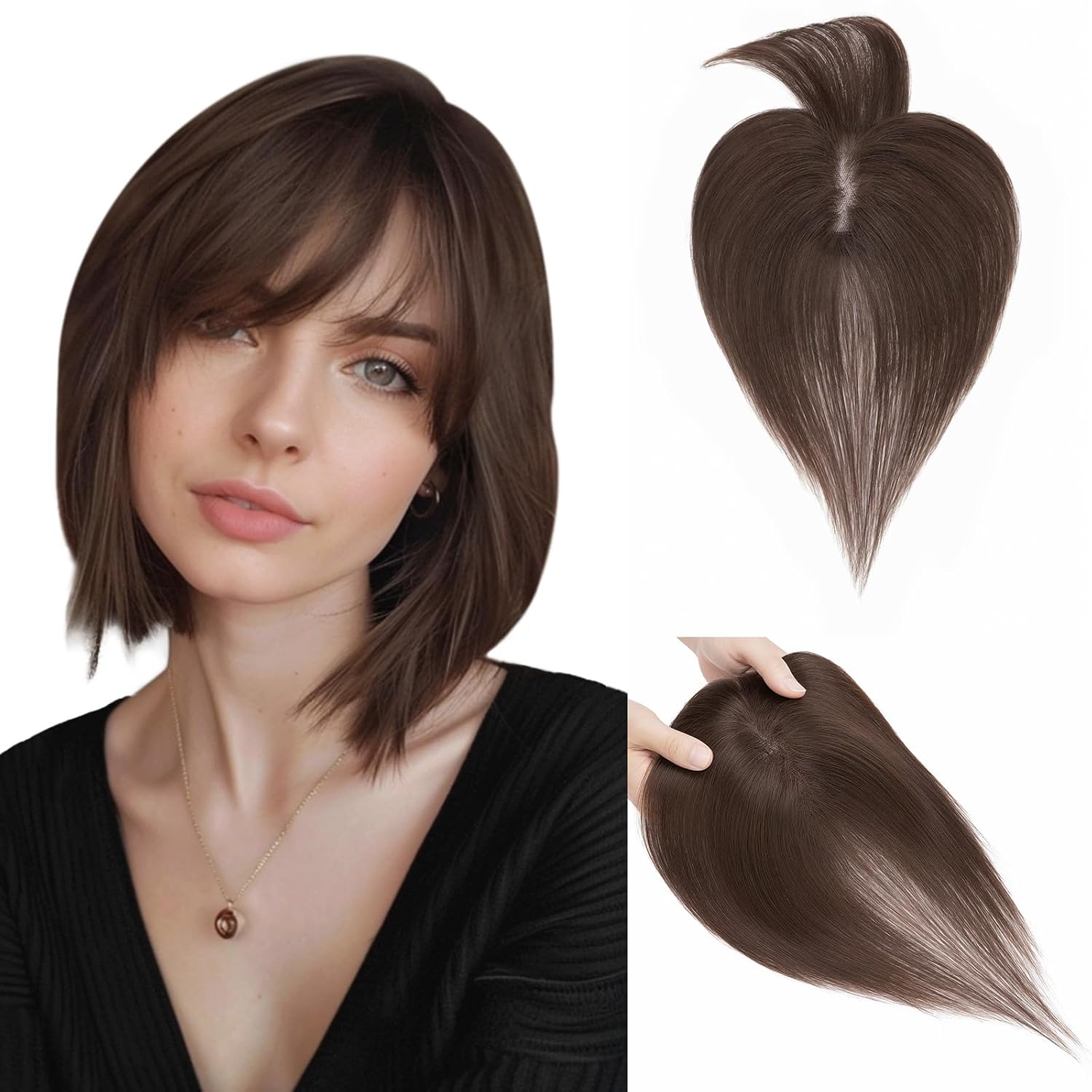 Amazon.com : Hairro 100% Human Hair Toppers with Bangs, 360° Cover 3D ...