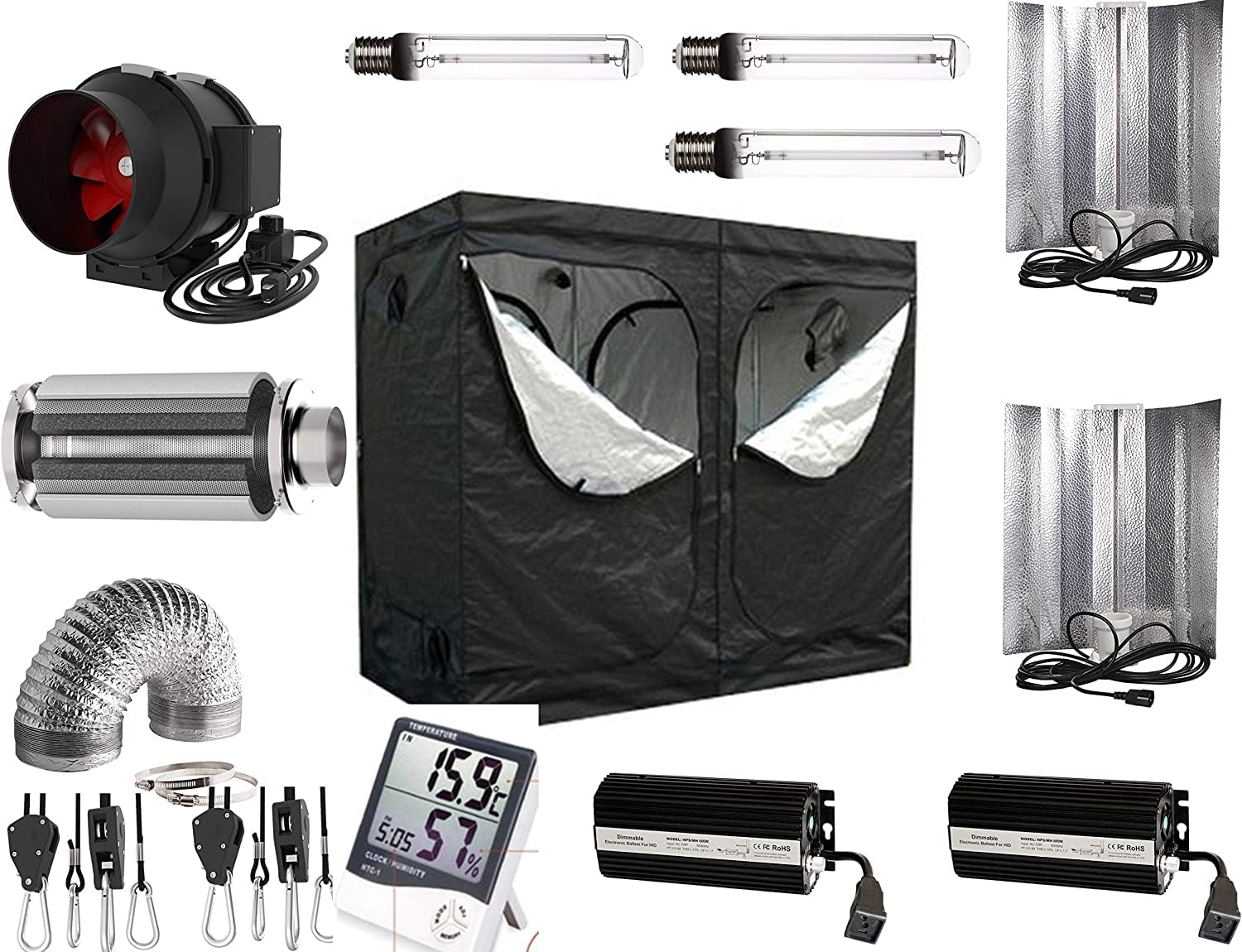 Grow Box Kit Complet Pro 2 x 600 W à intensité Variable NDL + MH 240 x ...