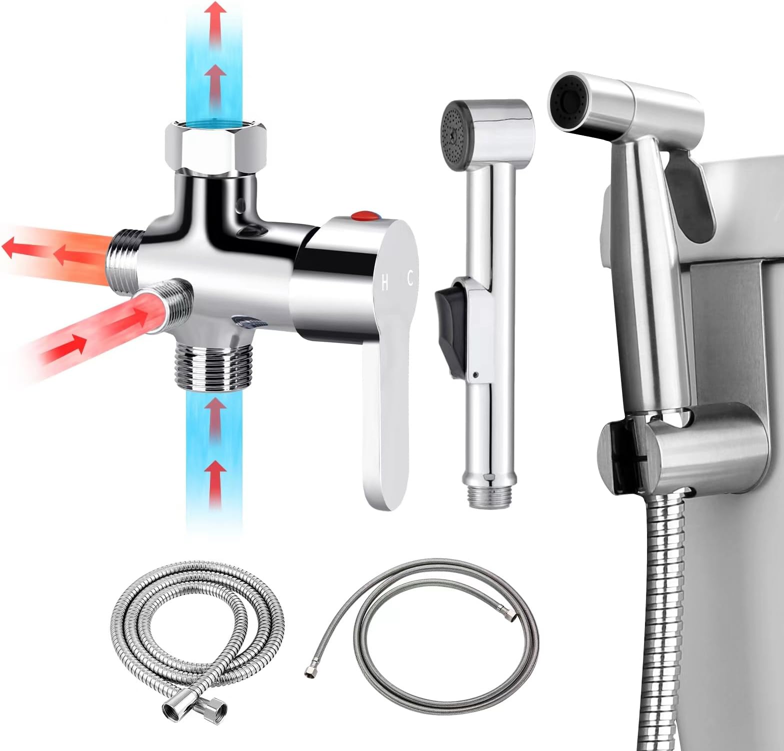 DOTOOKY Bidet Sprayer for Toilet - Hot/Cold Mixing Valve, Adjustable ...