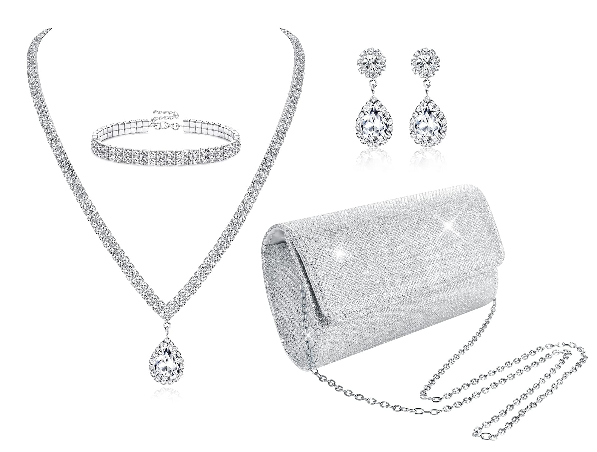 Subiceto 4 Pcs Silver Clutch Purse Jewelry Necklace Set for Women ...