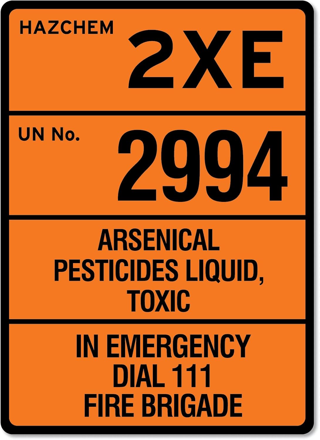Amazon.com: Hazchem Sign 2XE 2994 Arsenical Pesticides Liquid, Toxic ...