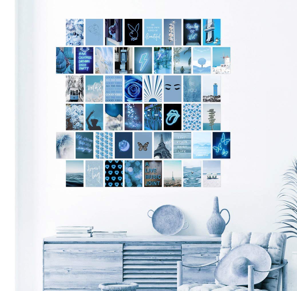Blue Wall Collage Kit Aesthetic Pictures, Bedroom Decor for Teen Girls ...