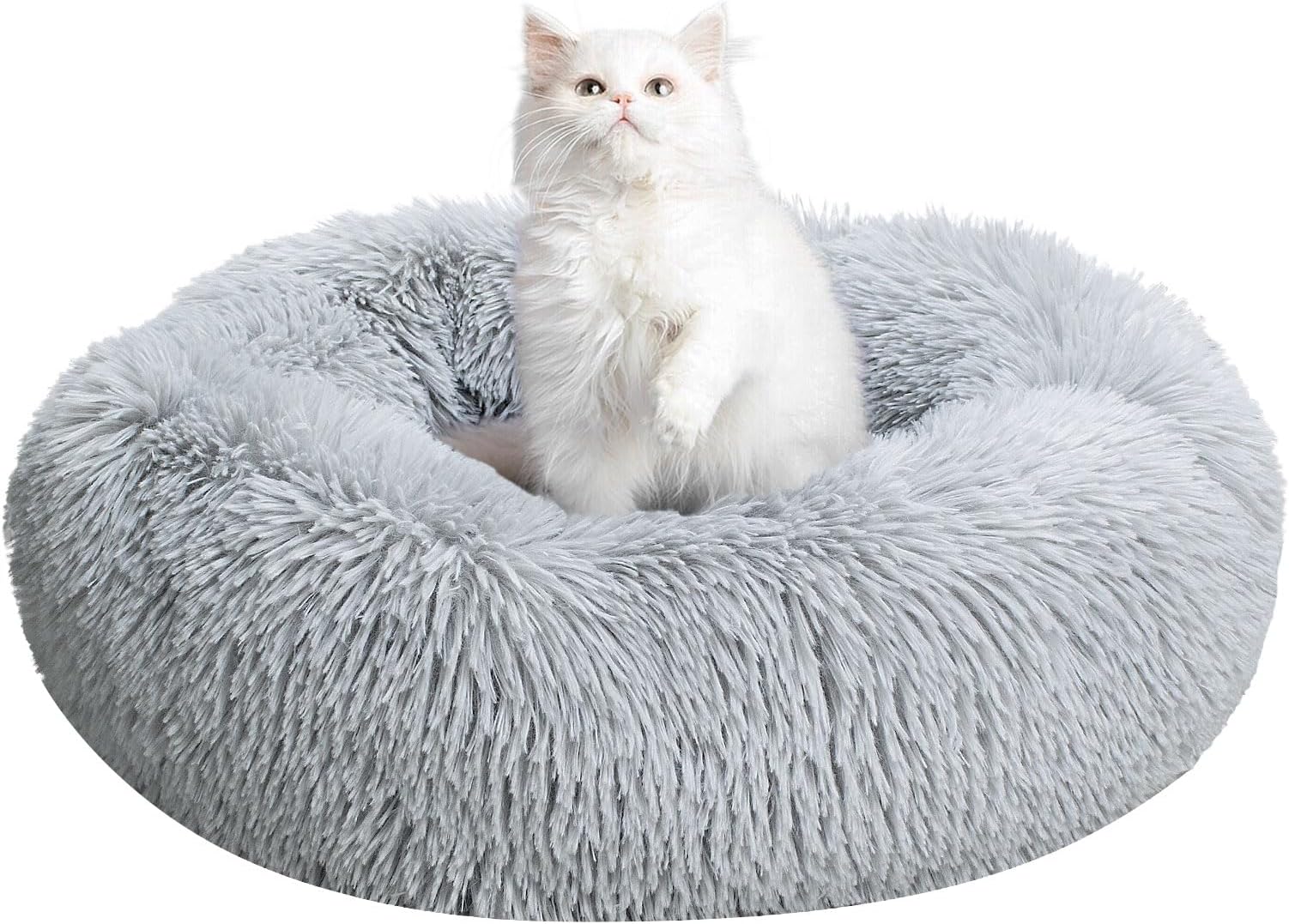 Calming Dog Cat Donut Bed - 19.7in Fluffy Plush Puppy Kitten Cuddler ...