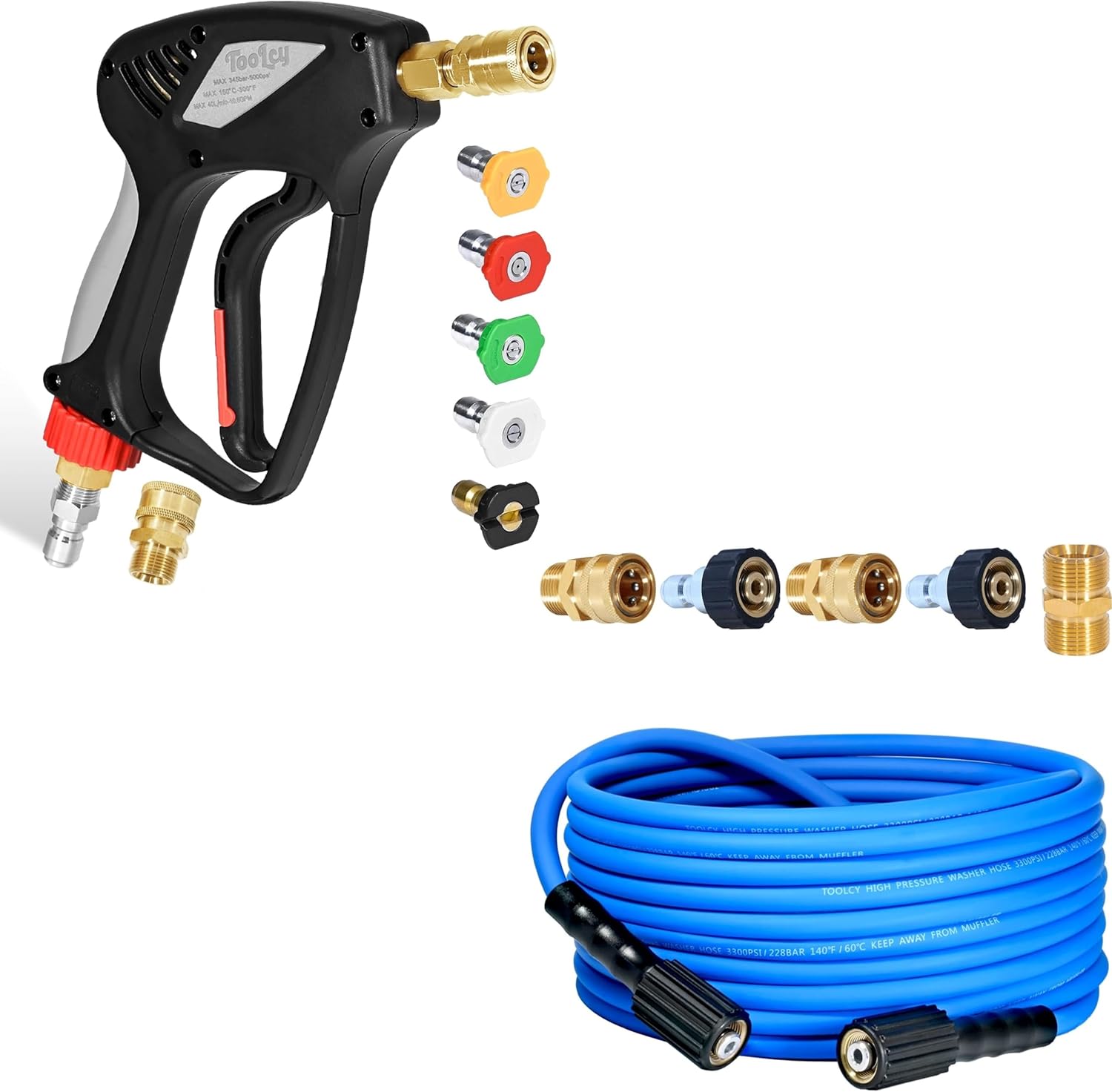 Amazon.com: Toolcy Pressure Washer Hose and Gun Kit, 3300 psi 30ft 1/4 ...