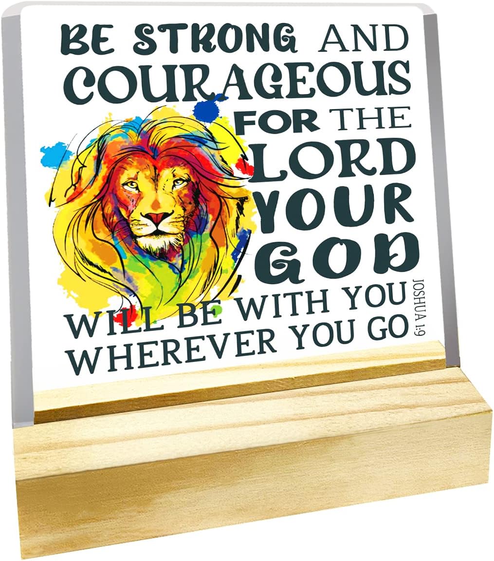 Amazon.com: Be Strong Lion Bible Verse Acrylic Plaque Desk Decorative ...