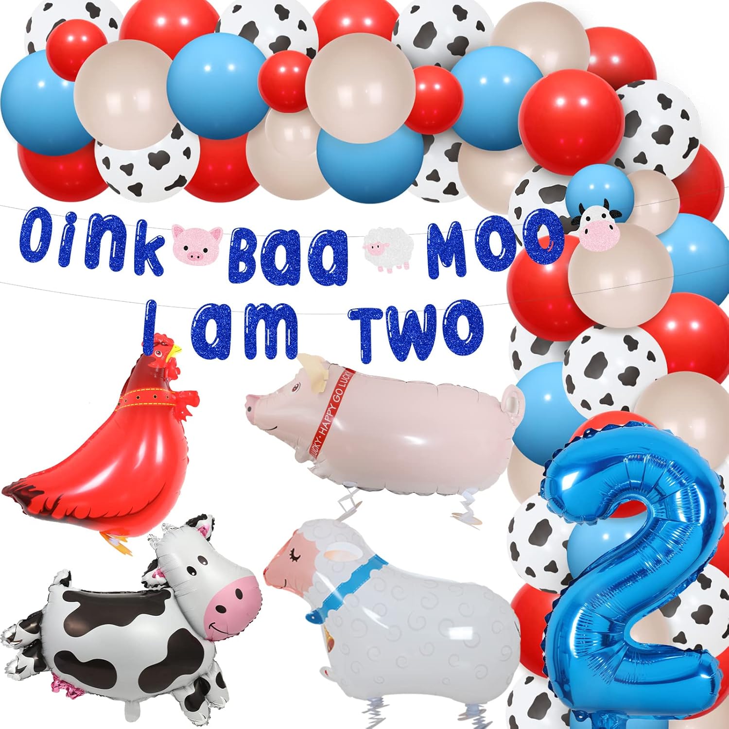 Amazon.com: Wonmelody Oink Baa Moo I Am Two Decoration 2nd Birthday ...