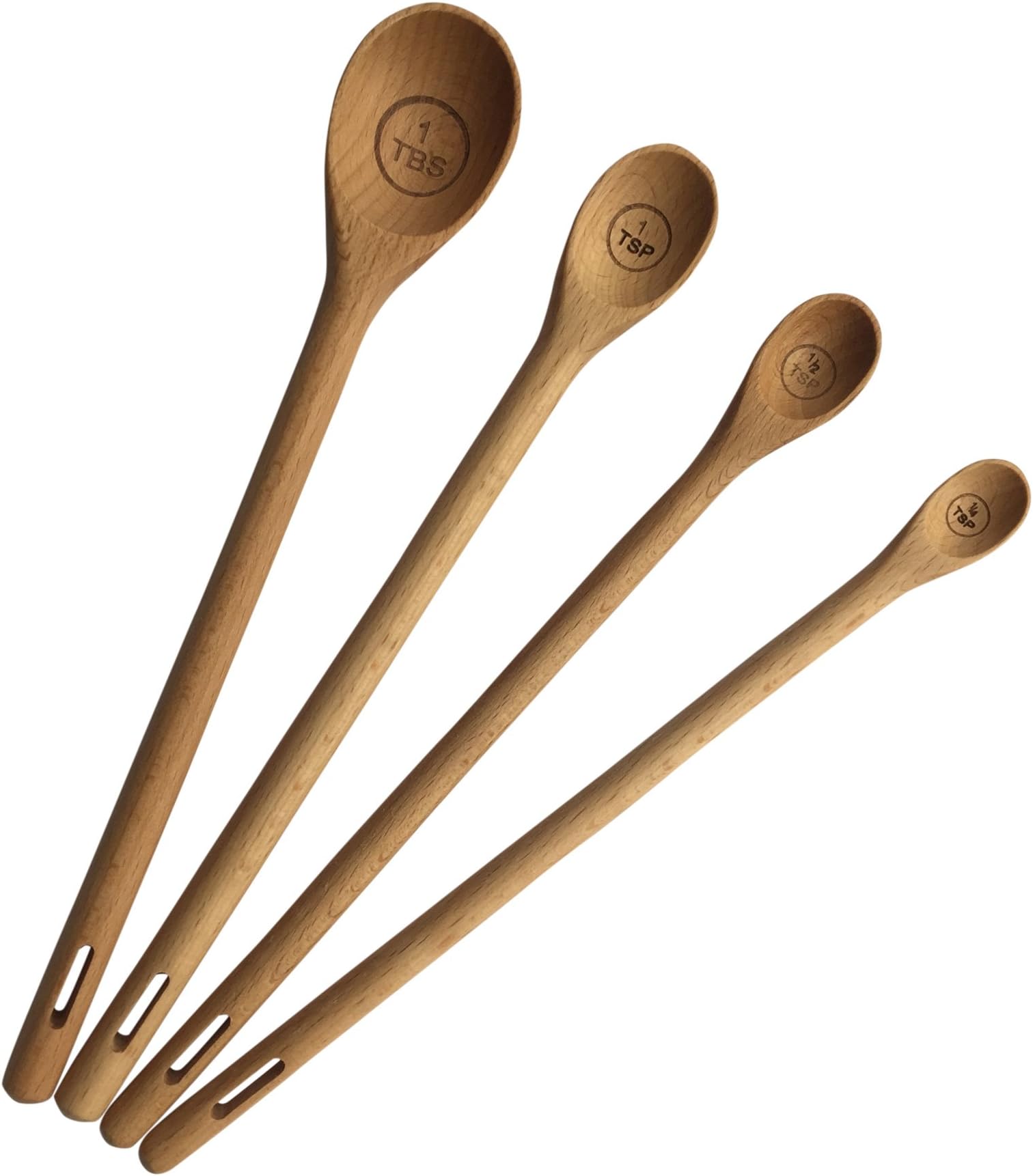 Amazon.com: Bayti Long Handle Acacia Wooden Measuring Spoons, 100% ...
