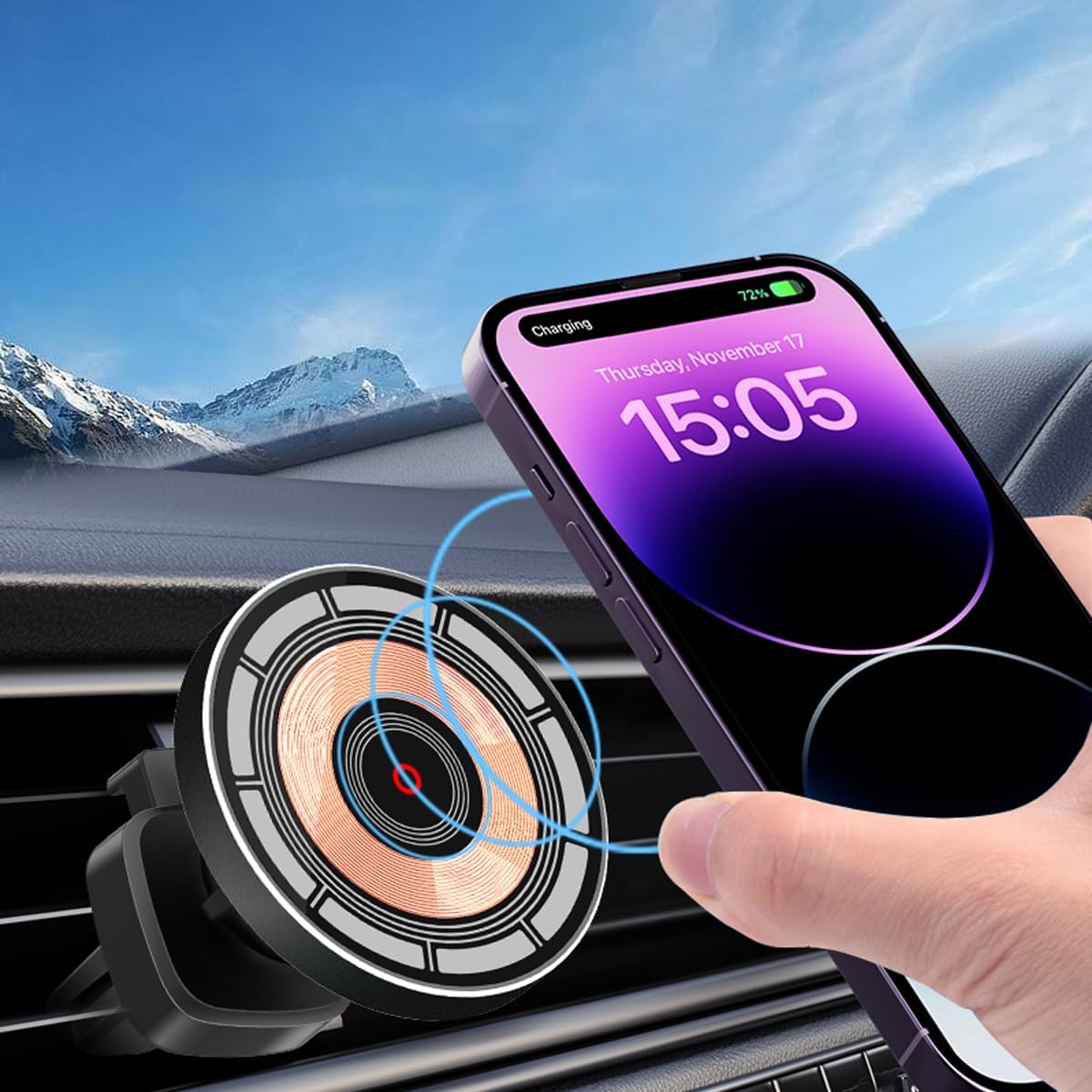 for MagSafe Car Mount Charger, 15W Fast Charging Magnetic Wireless Car ...