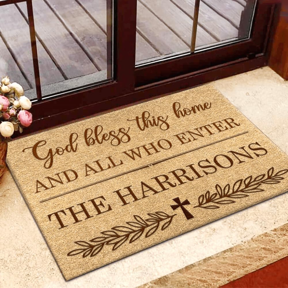 Amazon.com: God Bless This Home Door Mat Personalized God Bless This ...