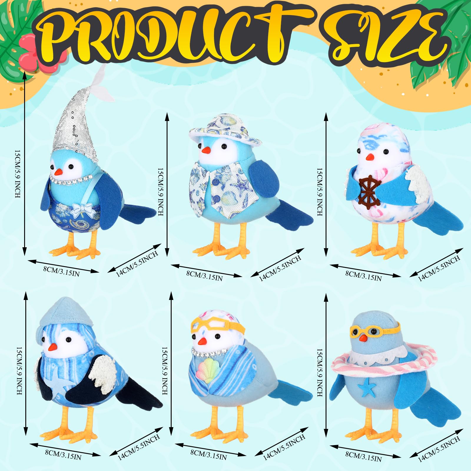 Silipull 6 Pcs Beach Bird Decorations Summer Standing Bird Figurine ...