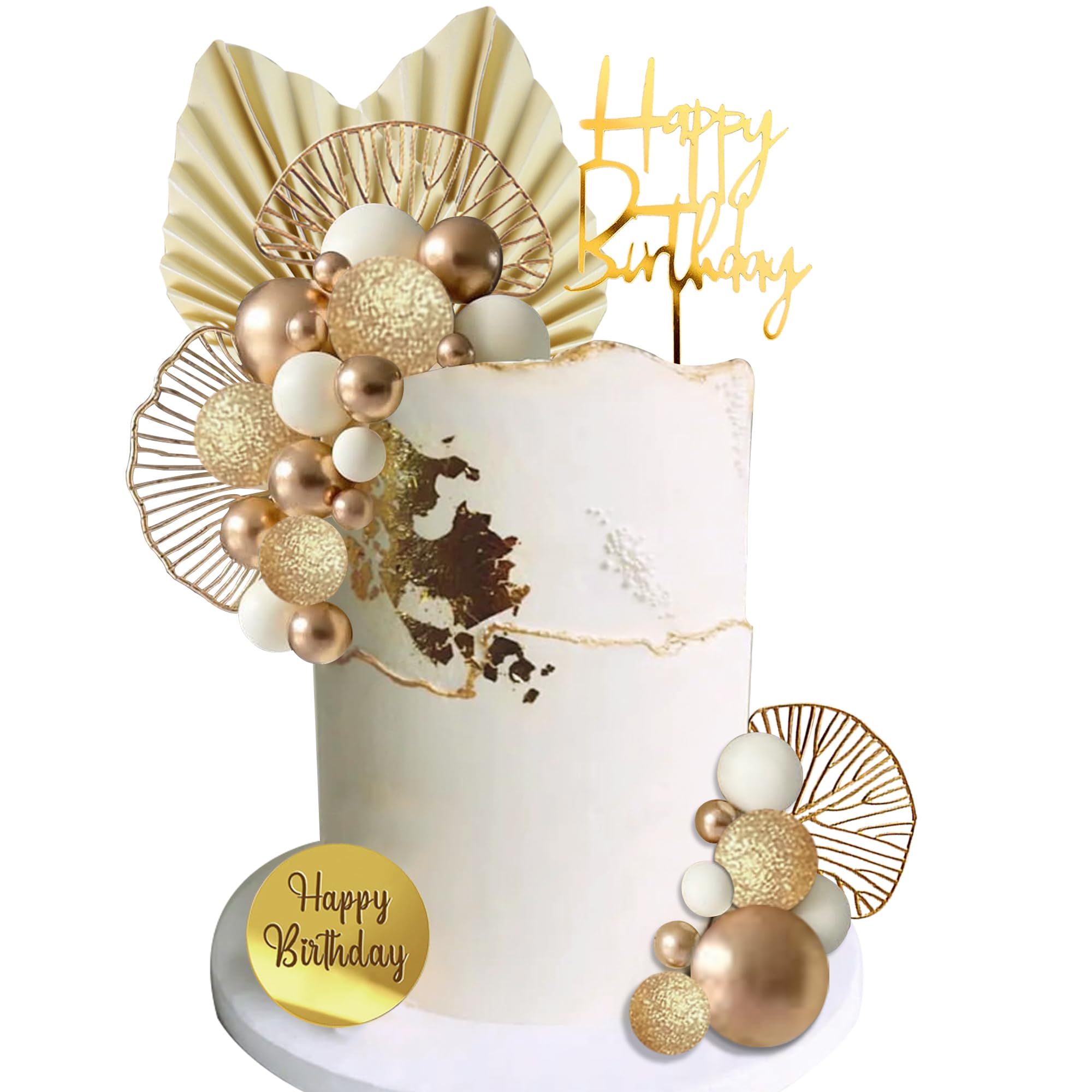 Amazon.com: White Gold Balls Cake Toppers Balls Birthday Cake ...