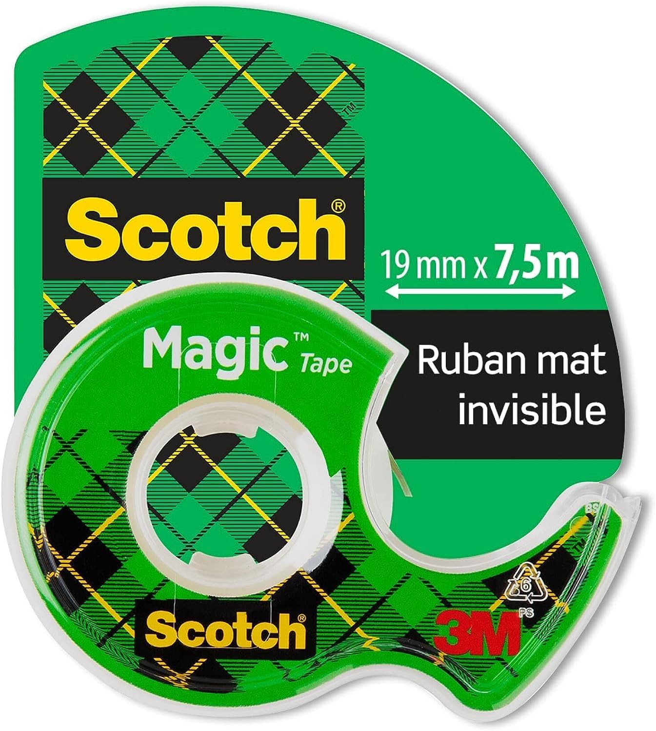 Ruban invisible Scotch Magic, 19 mm x 25 m, 1 rouleau sur le dévidoir ...