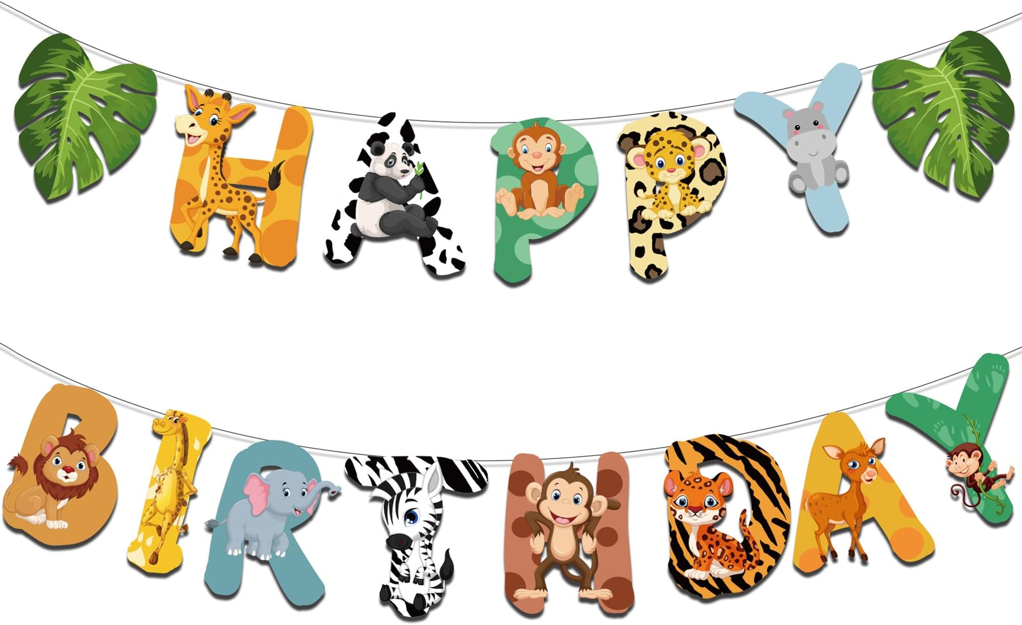 Amazon.com: Safari Animals Happy Birthday Banner, Jungle Party Sign ...