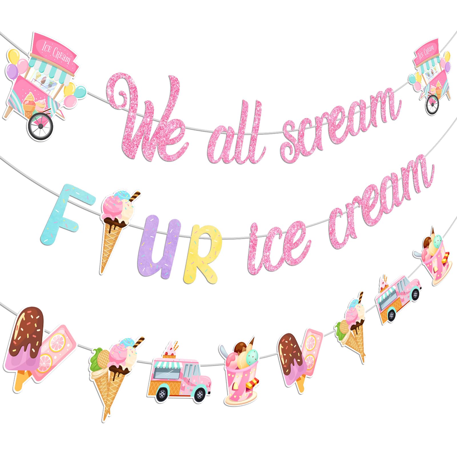 Amazon.com: Jollyboom Ice Cream Birthday Decoration 4th, We All Scream ...