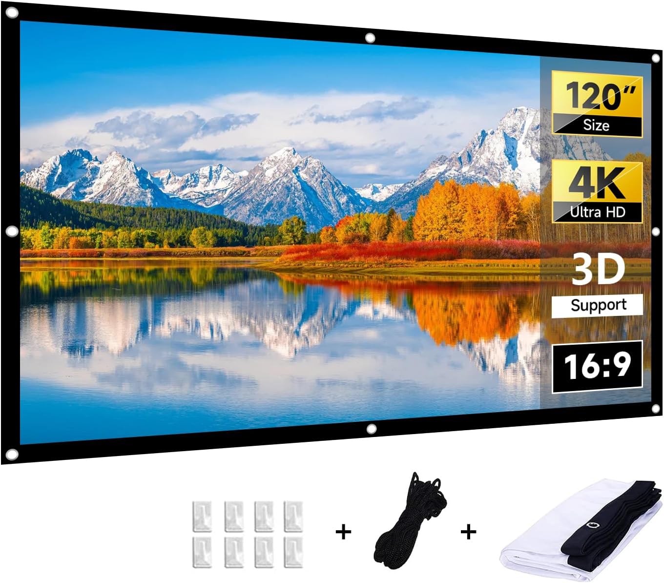 Amazon.com: Projector Screen 120 inch, 4K Movie Projector Screen 16:9 ...