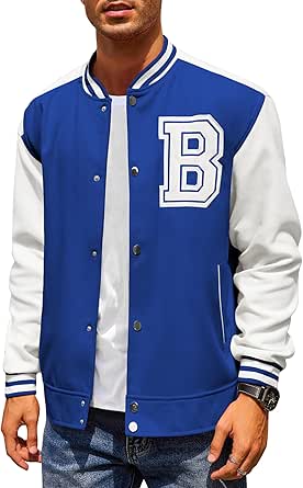 COOFADNY Men Varsity Jacket Wool Lightweight Baseball Jacket Letter B ...