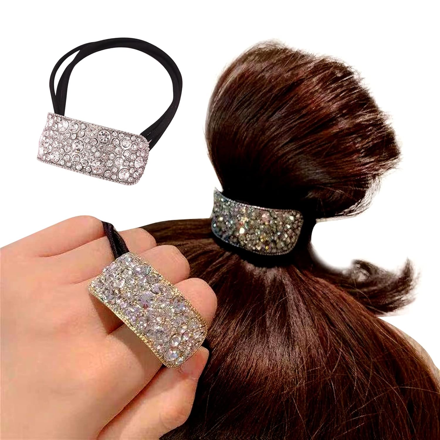 Amazon.com : Sparkle Ponytail Cuff Metallic U-shaped Hair Rings Silver ...