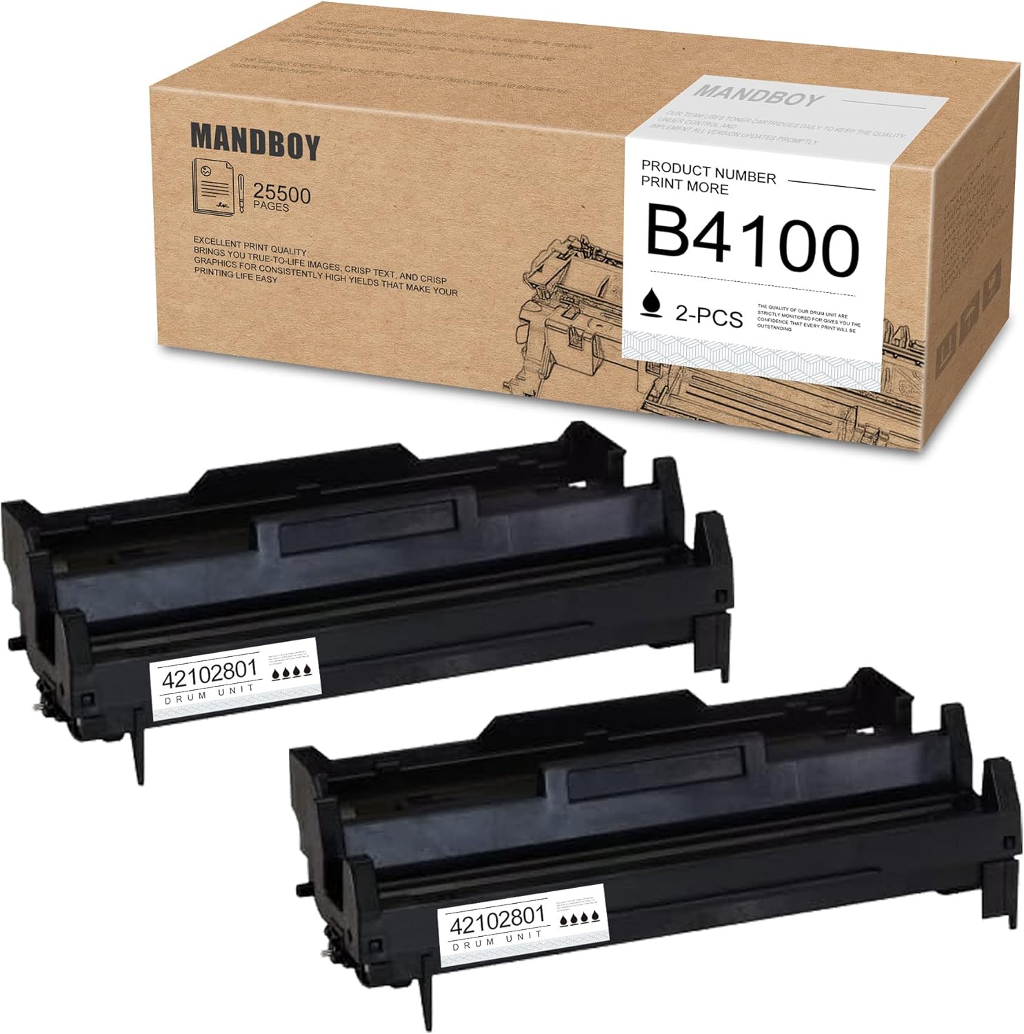 Amazon.com: MANDBOY Compatible B4100 42102801 Drum Unit Black (2 Pack ...