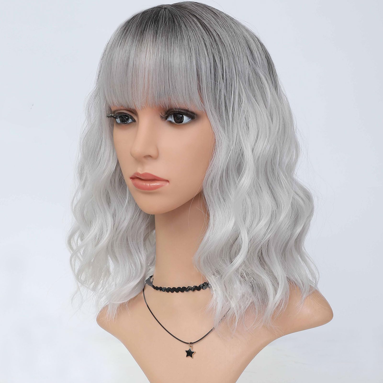 Amazon.com: DENIYA Short Curly Silver Grey Glueless Lace Front Wigs for ...