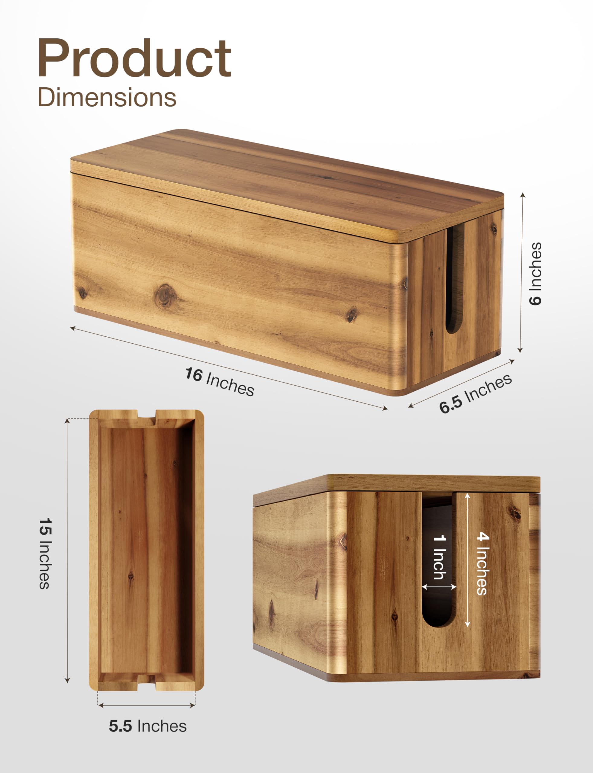 Snapklik.com : TIDITA Acacia Wood Cable Management Box Round Edge - 16 ...