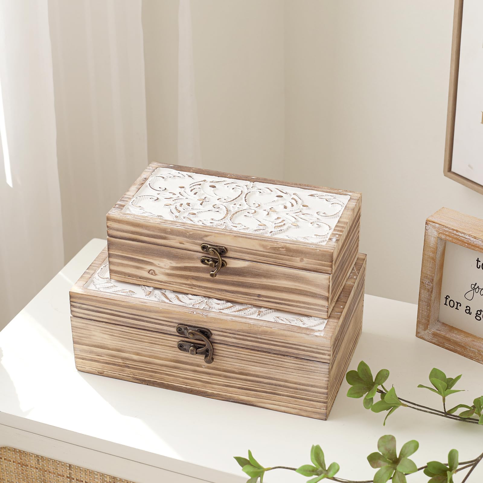Amazon.com: MyGift Torched Wood Decorative Box, Small Nesting Storage ...