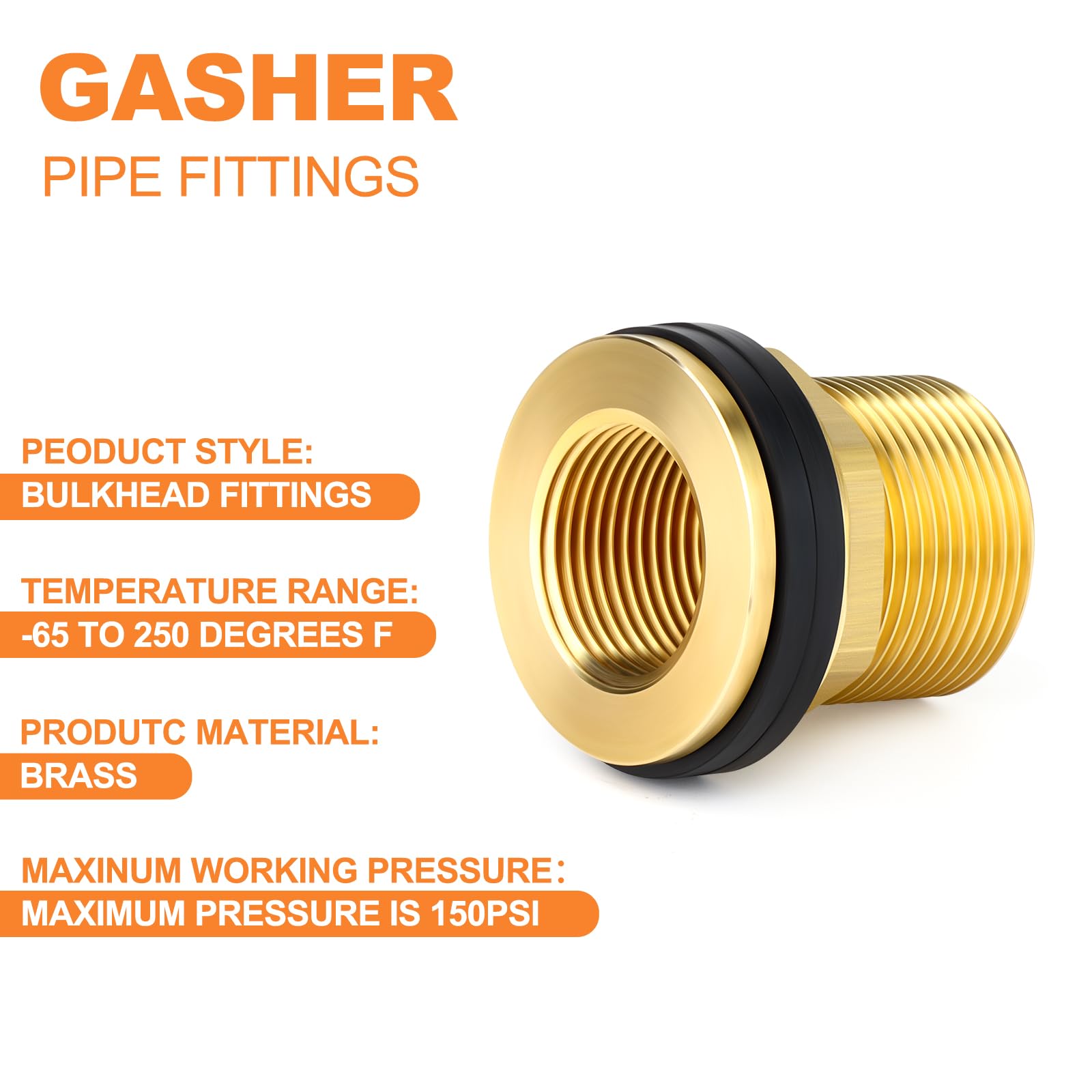 Snapklik.com : GASHER 2PCS Brass 1-1/4" Female 1-1/2" Male Bulkhead ...