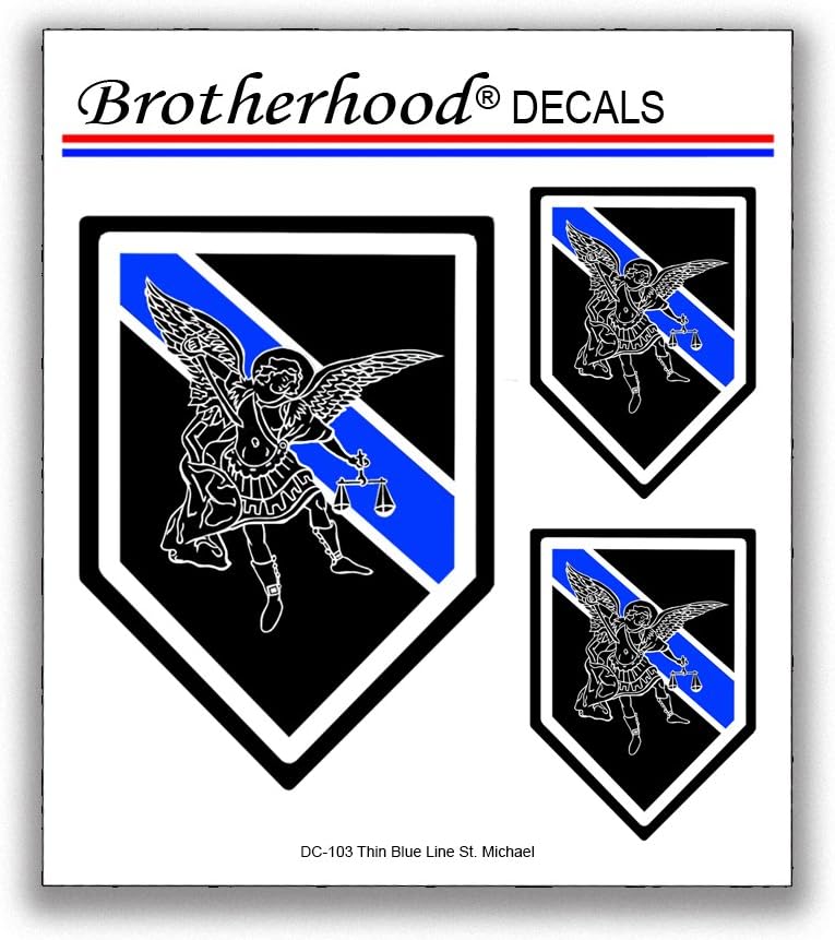 Amazon.com: Brotherhood 6 Decals Thin Blue Line Saint Michael Patron ...