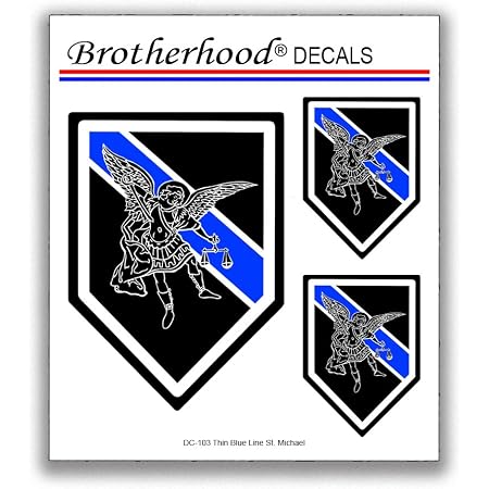 Amazon.com: Brotherhood 6 Decals Thin Blue Line Saint Michael Patron ...