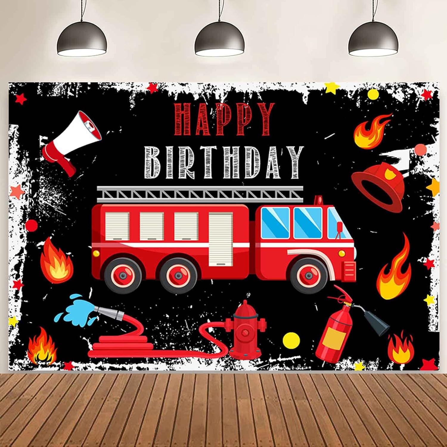 Amazon.com : AIBIIN 8x6ft Firetruck Backdrop for Boy Birthday Fire ...