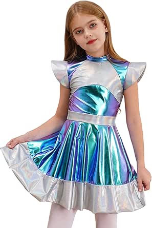 CHICTRY Alien Girls Costume Glossy Dress with Headband Alien Cosplay ...