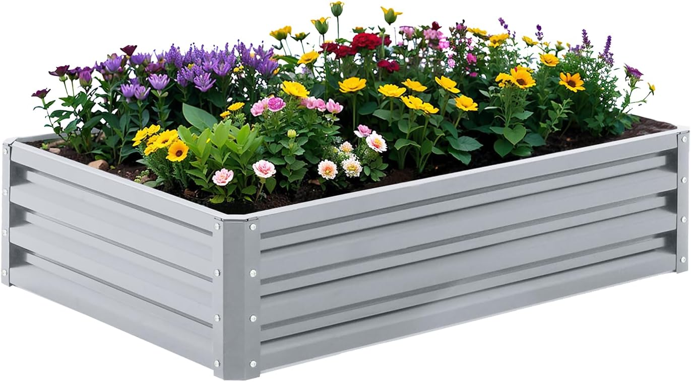 Amazon.com: Outsunny Galvanized Raised Garden Bed Kit with Reinforcing ...