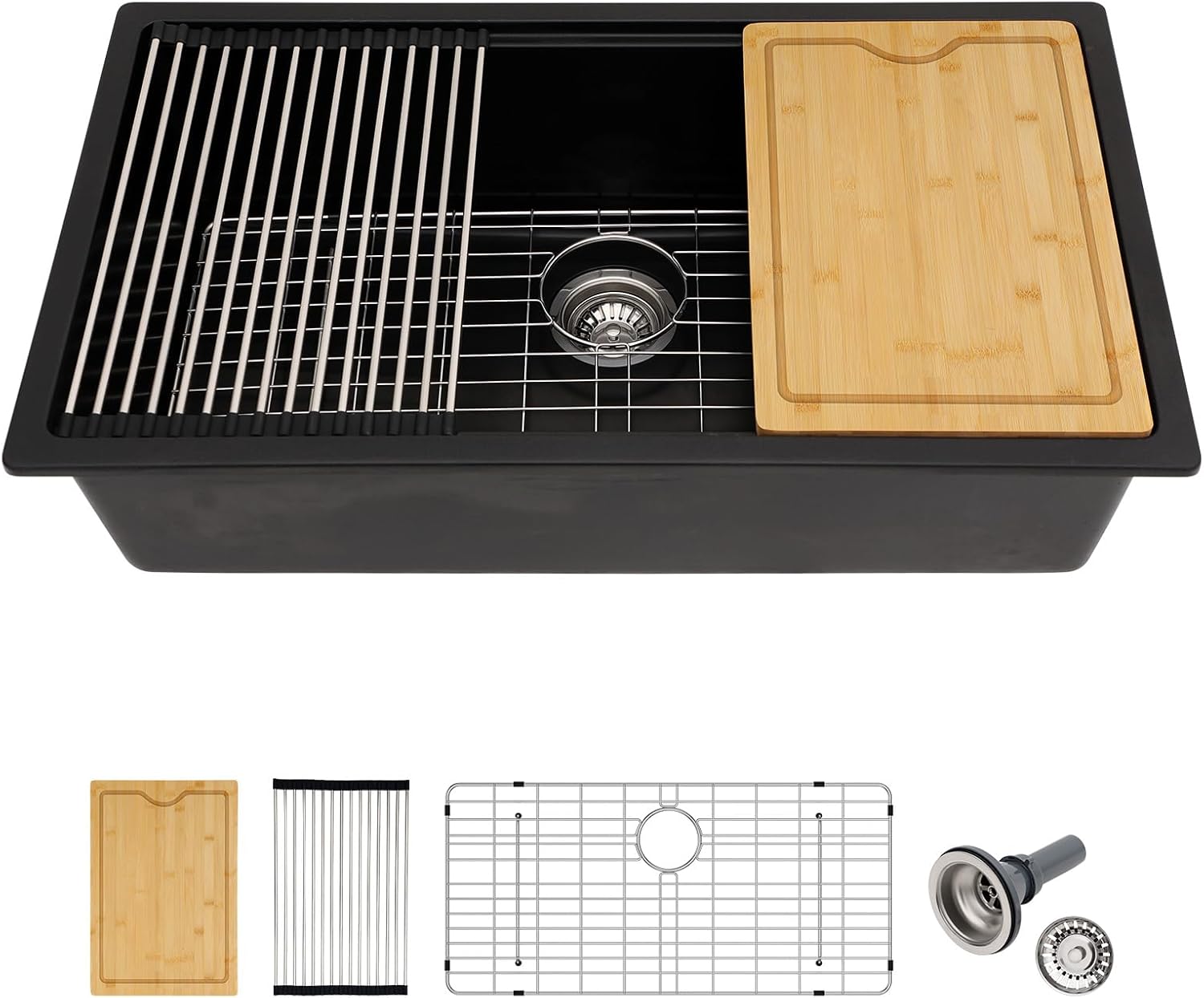 33 Black Granite Composite Kitchen Sink Lofeyo 33"x19" Black Undermount ...