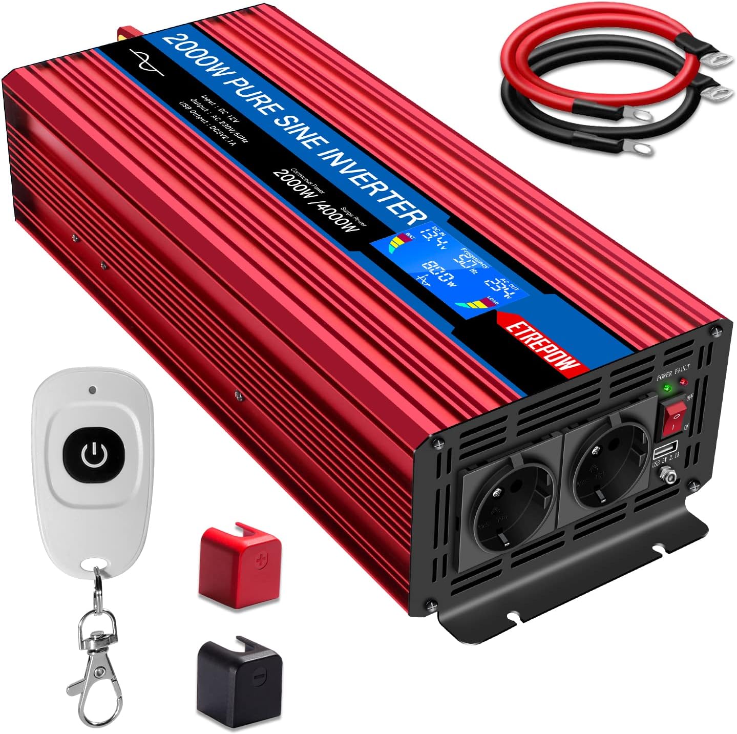 ETREPOW 2000w Convertisseur 12v 220v Pur Sinus Transformateur onduleur -2 Prise EU de Courant ...