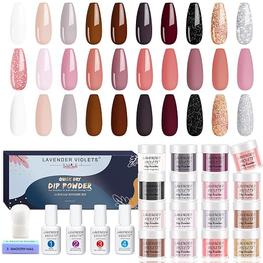 Amazon.com: Lavender Violets 22 Pcs Dip Powder Nail Kit Starter - 16 ...