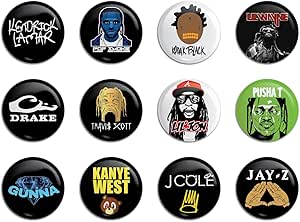 Amazon.com: Modern Hip Hop Rap Pins/Buttons Set 3 12 pack 1 inch Kanye ...