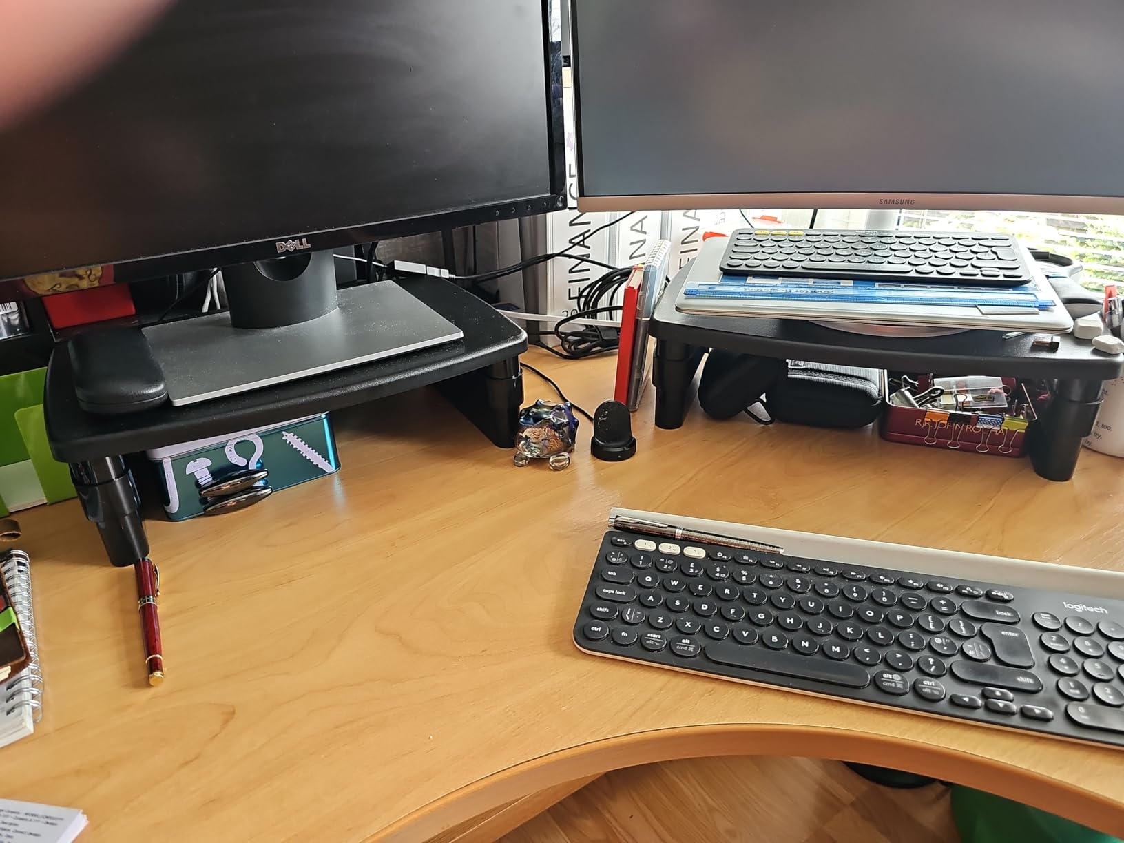 Amazon Basics Rectangular Adjustable Computer Monitor Riser Desk Stand ...