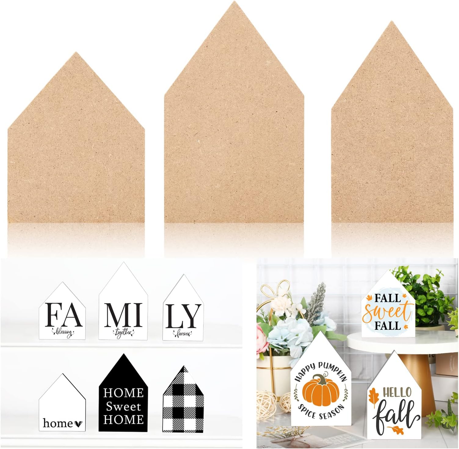 Amazon.com: 10 Pieces Unfinished House Shaped Wooden Cutouts Rustic ...