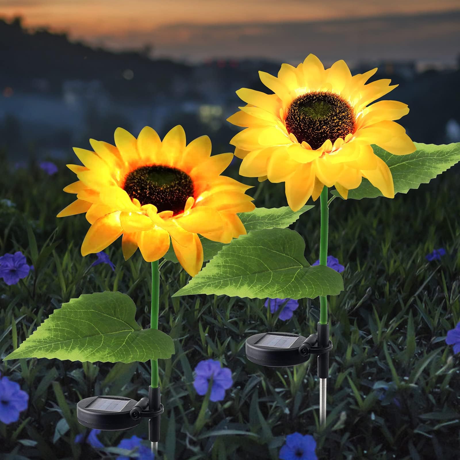 CADOAHJ Sunflower Solar Lights Outdoor Decor with 3 LED Sunflower ...
