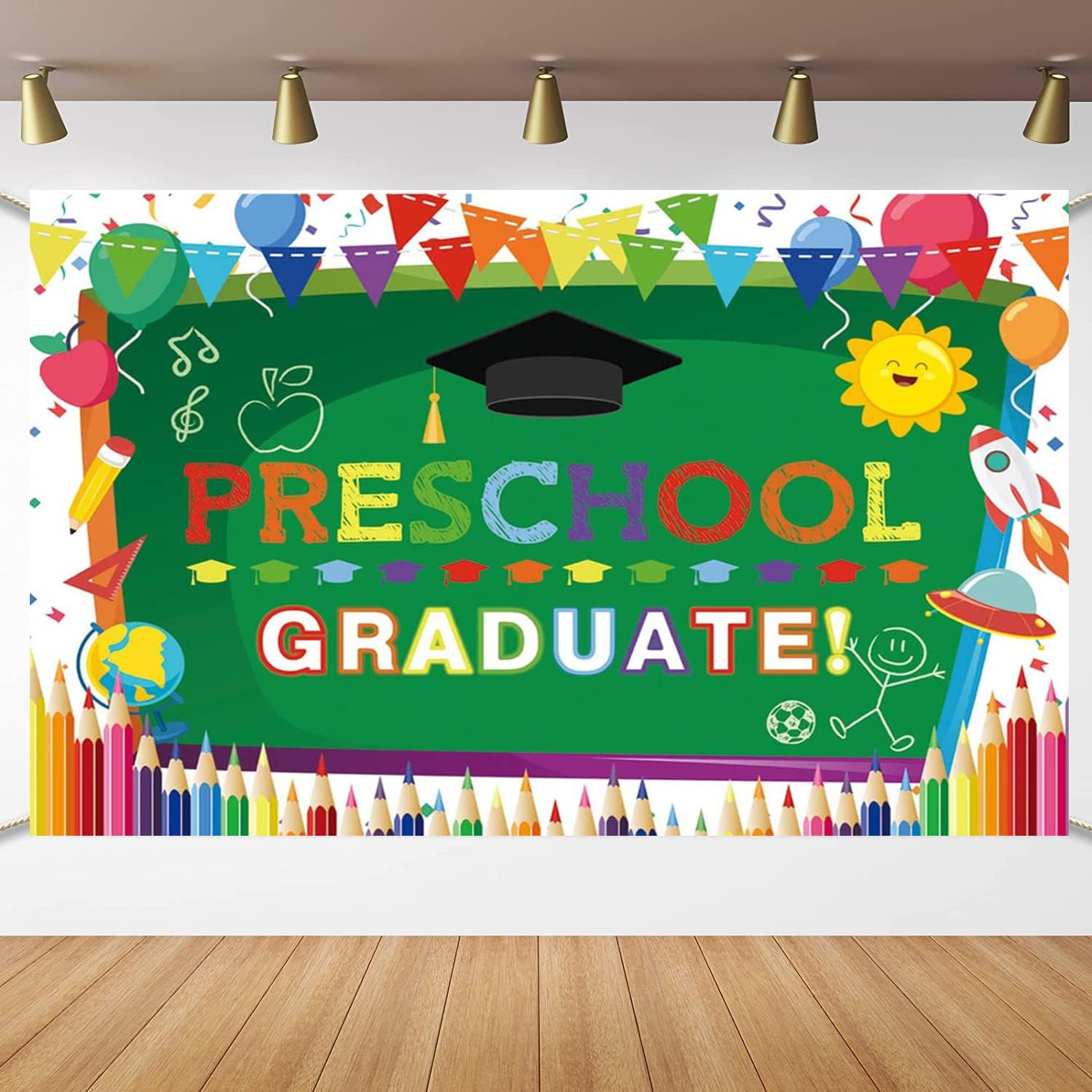 Amazon.com: Preschool Graduate Backdrop Kindergarten Congrats Grad ...
