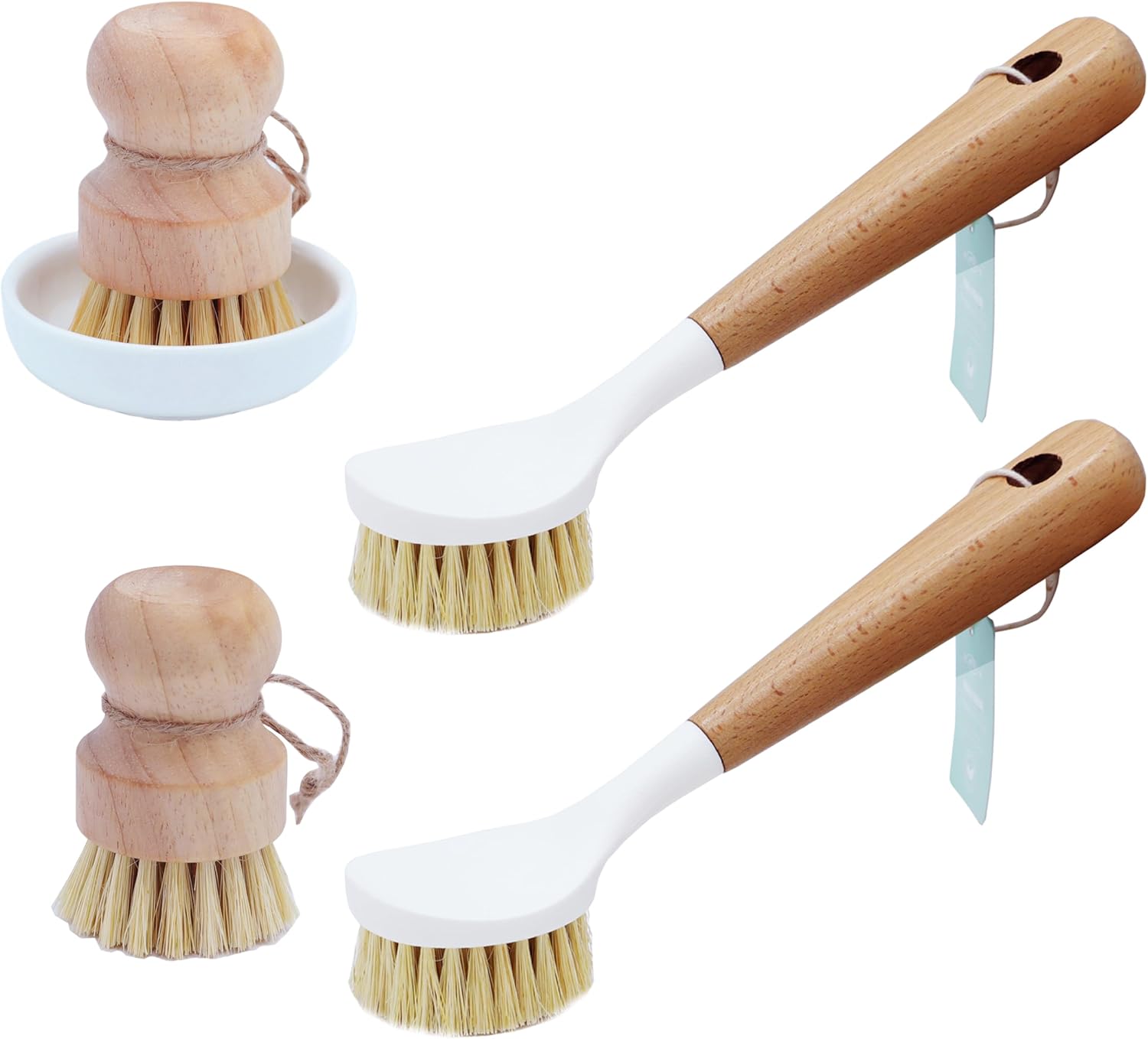 Amazon.com: Bamboo Dish Scrub Brushes, Kitchen Wooden Sisal Natural ...