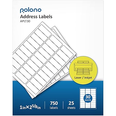 Amazon.com : 30 UP Address Labels for Inkjet Printers 1" x 2-5/8", Pack ...