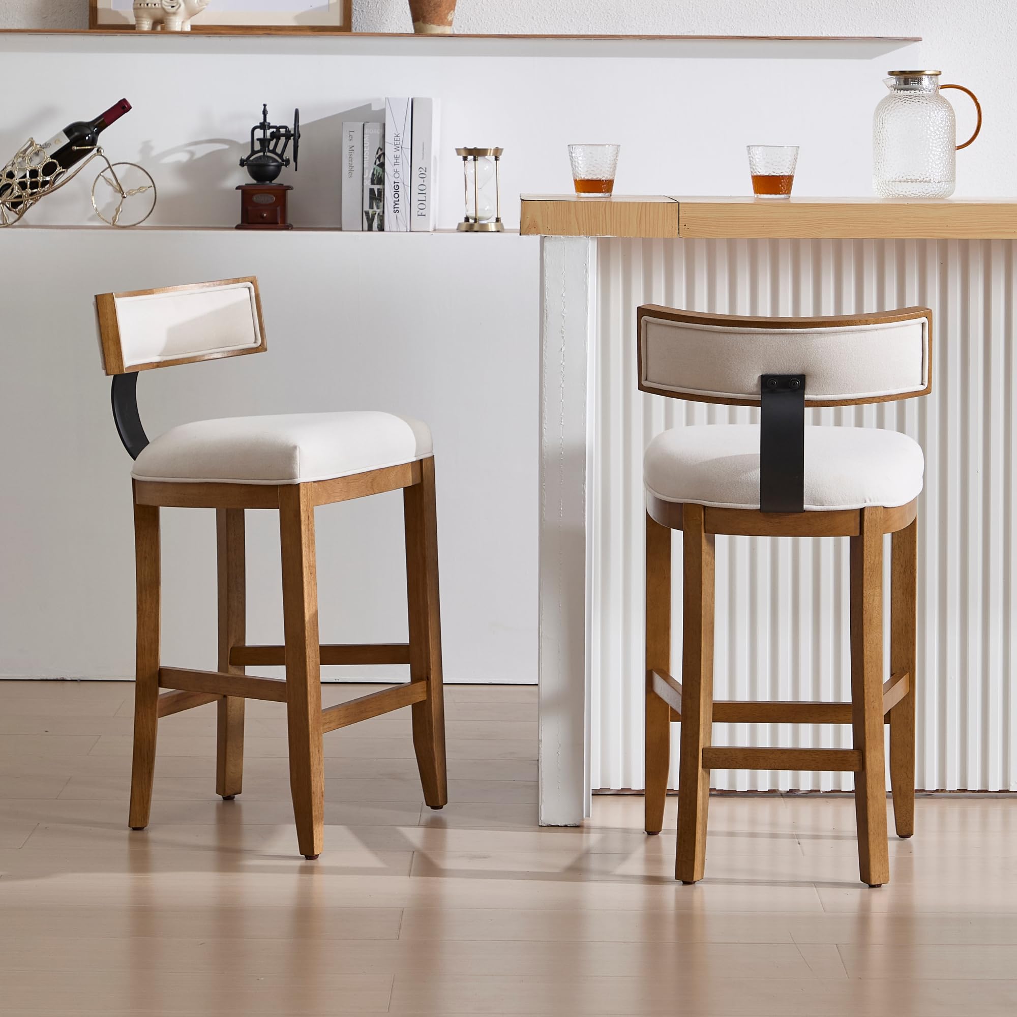 Amazon.com: Janoray 26" Counter Stools Set of 2, Linen Upholstered ...