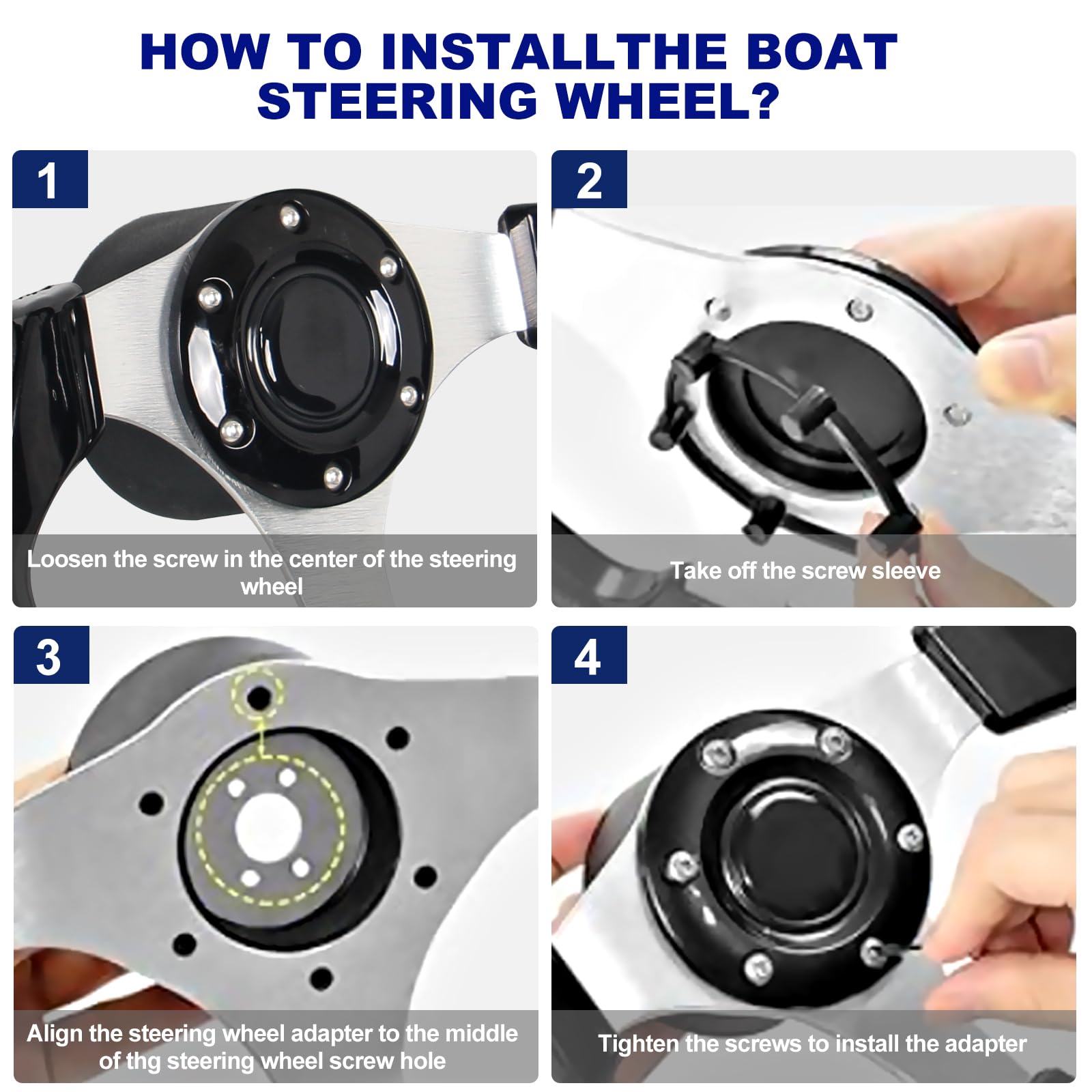 Snapklik.com : Spaorcco 12.5" Black Boat Steering Wheel Anti-Slip 3/4 ...