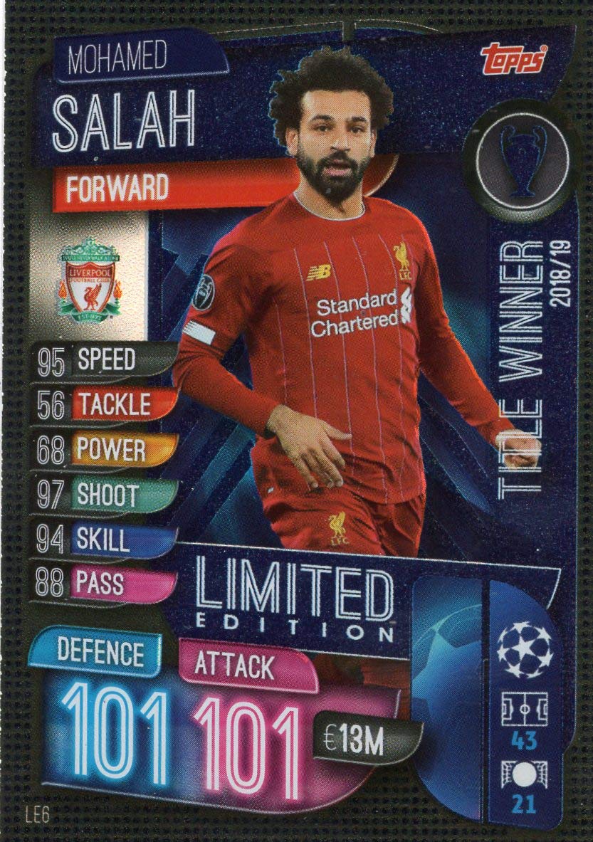 MATCH ATTAX EXTRA 2019/20 MOHAMED SALAH BLUE LIMITED EDITION CARD - # ...