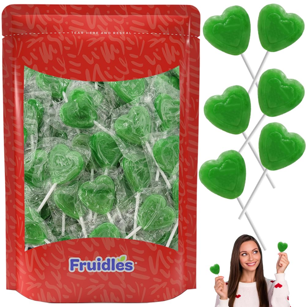 Amazon.com : Fruidles Green Double Heart Lollipops, Half-Pound Double ...